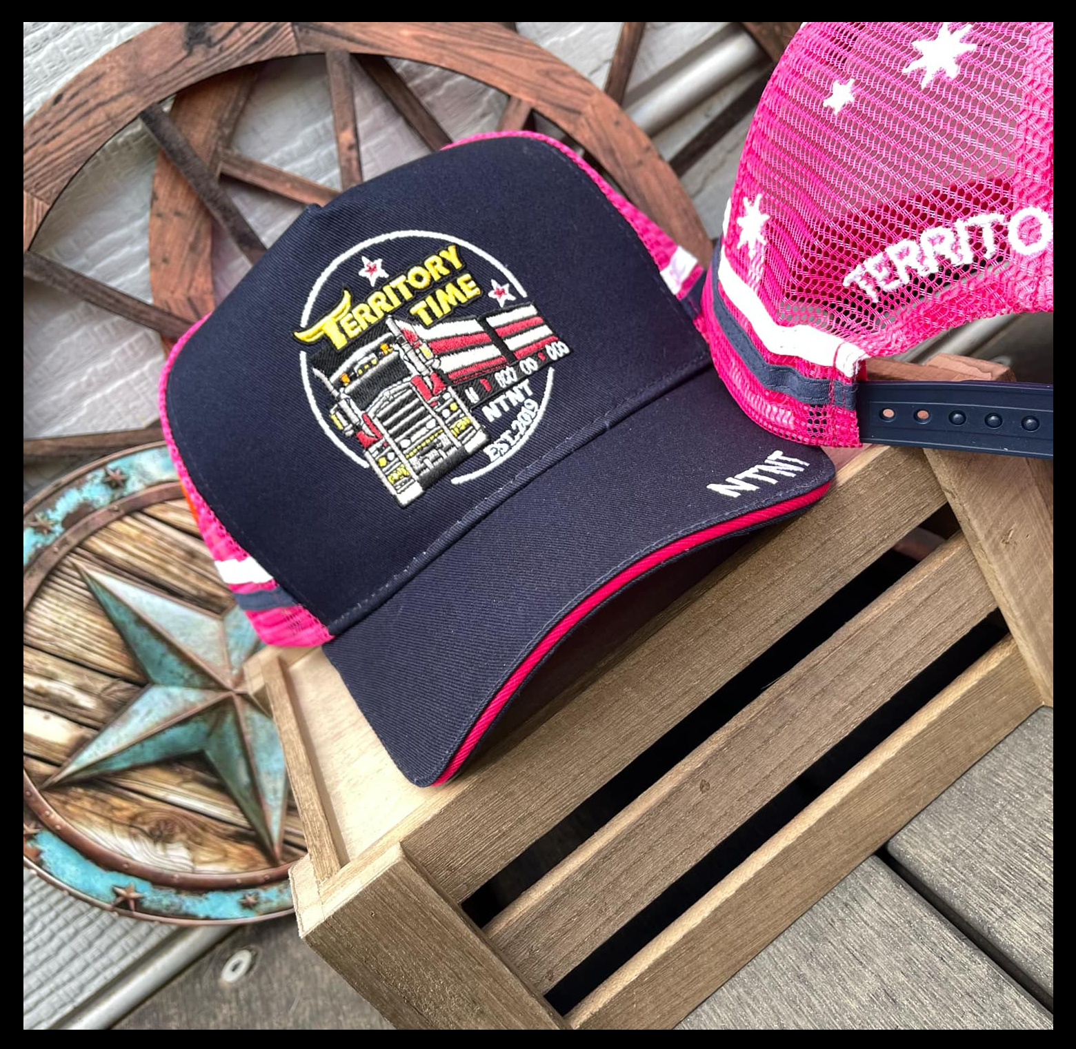 TERRITORY TIME STOCK CRATE LOGO HAT - Navy & Hot Pink – Not Today, Not ...